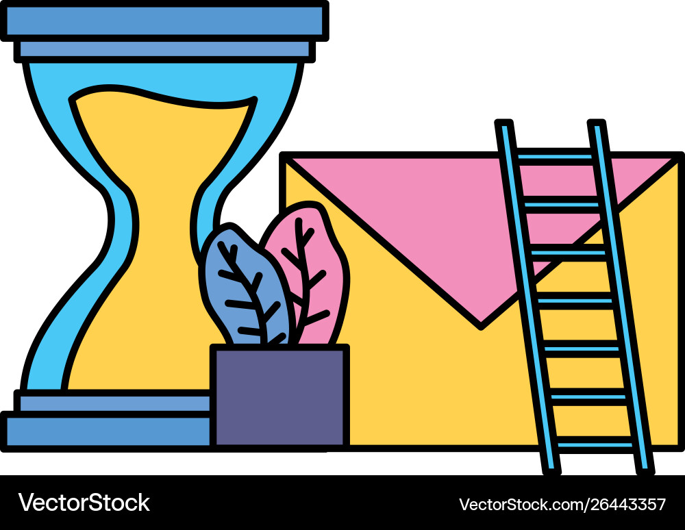 Envelope mail with hourglass and stair Royalty Free Vector