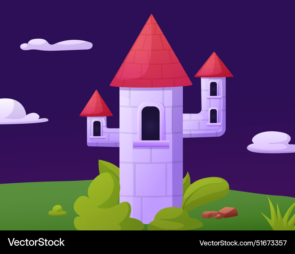 Fairy tale castle on green hill brick tower Vector Image