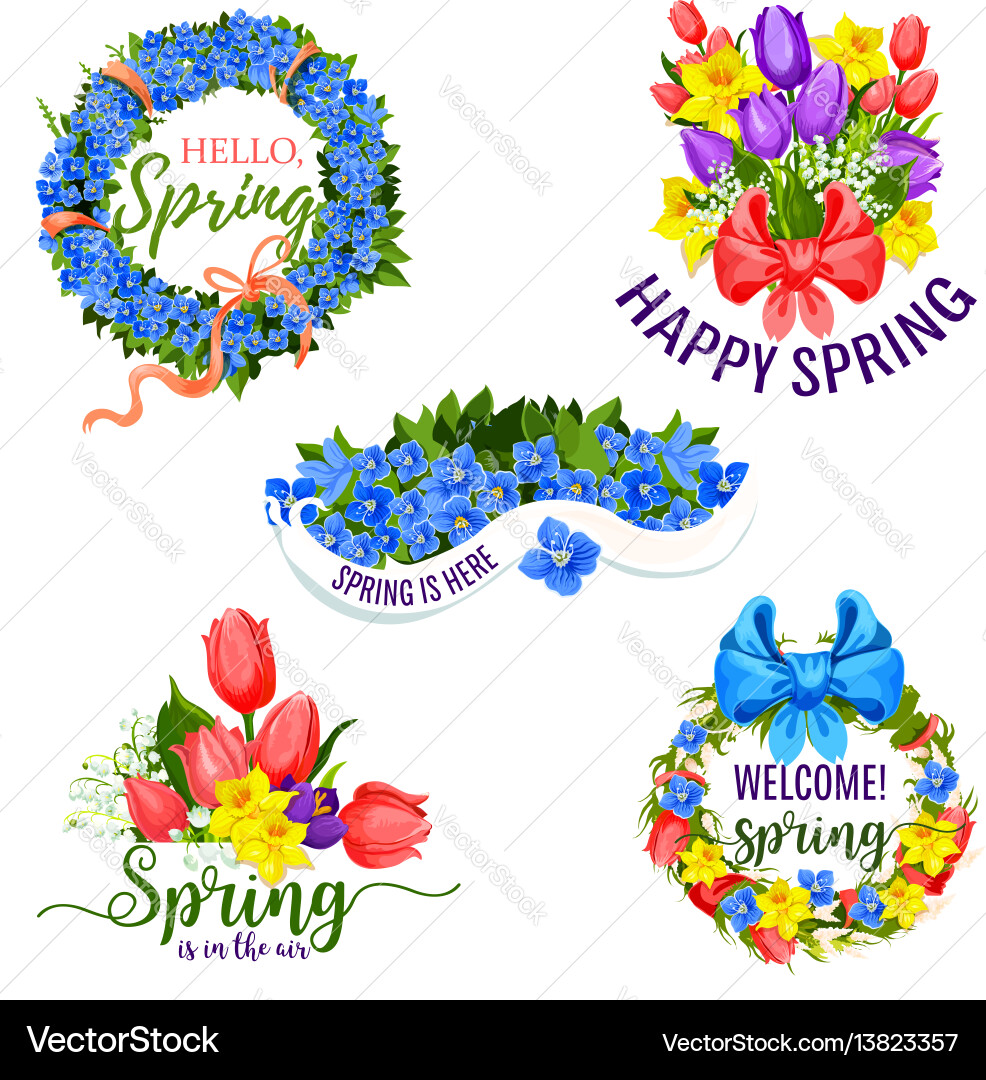 Spring flowers icons for holiday greeting Vector Image