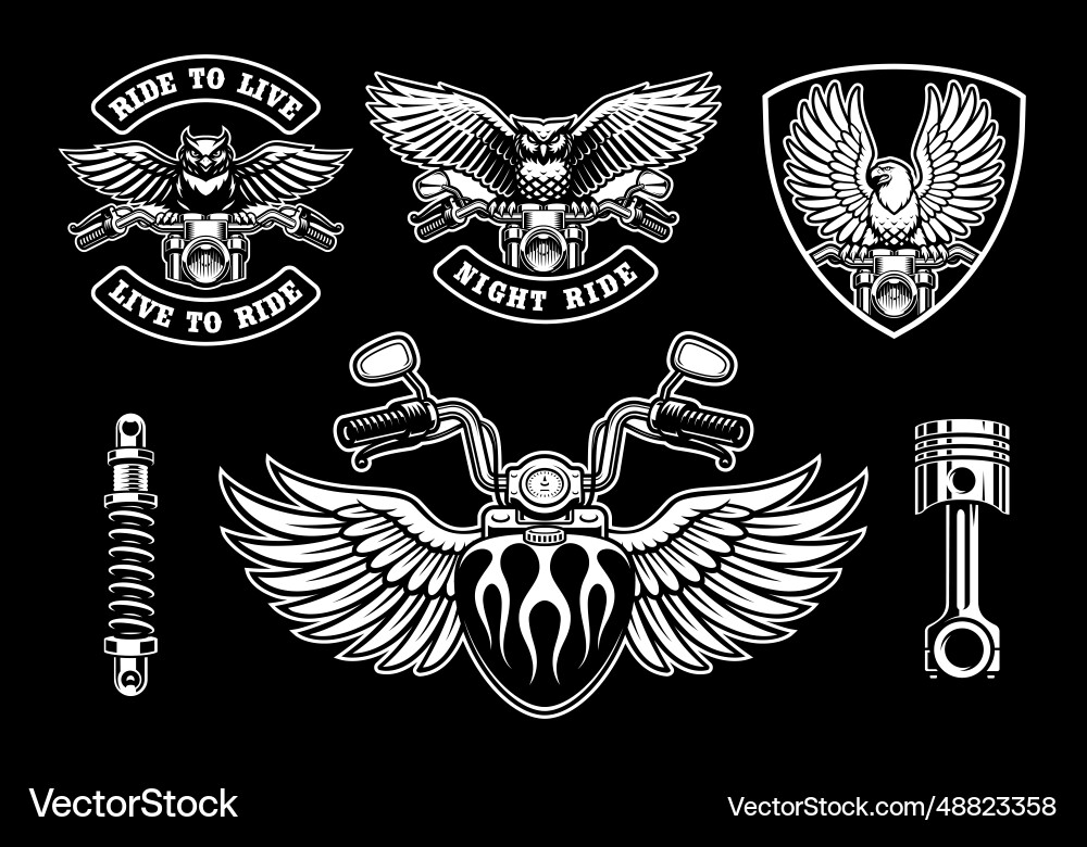 A set of biker themed badges Royalty Free Vector Image