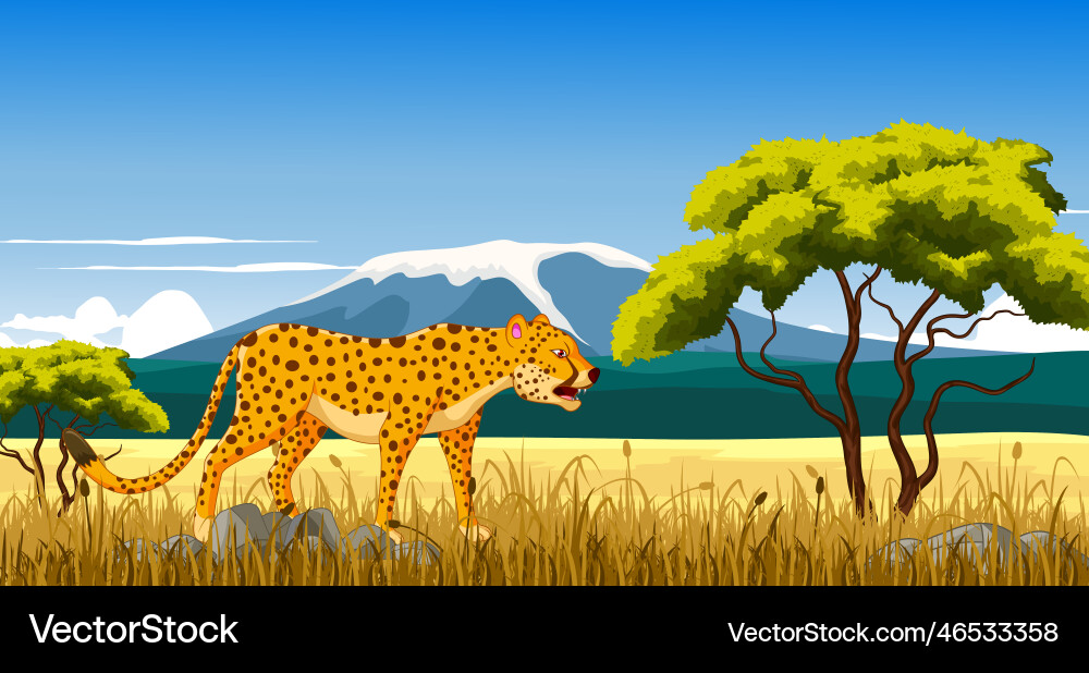 Cheetah with landscape background Royalty Free Vector Image
