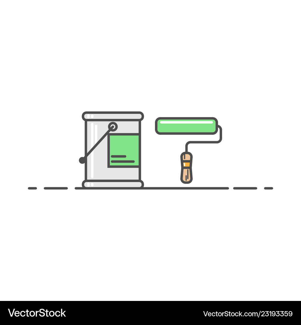 Can of green paint and roller Royalty Free Vector Image