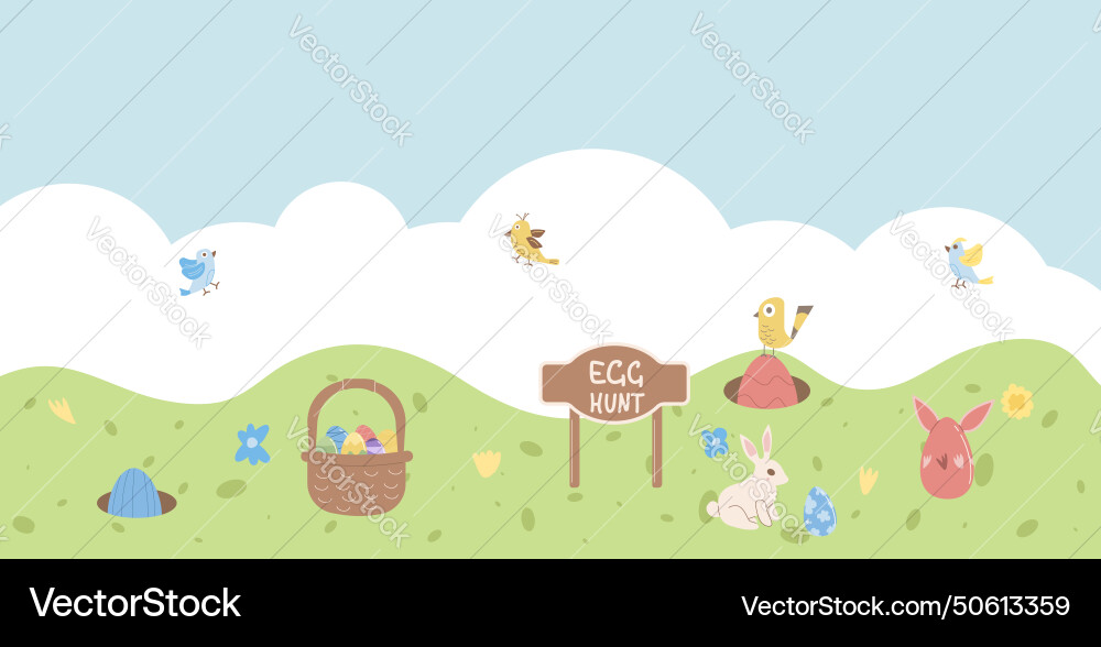 Easter egg hunt plan poster template map meadow Vector Image