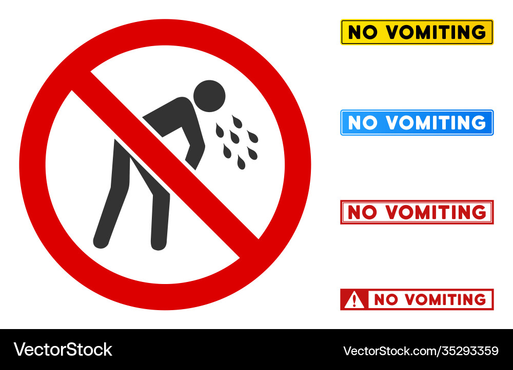 Flat no vomiting sign with captions Royalty Free Vector