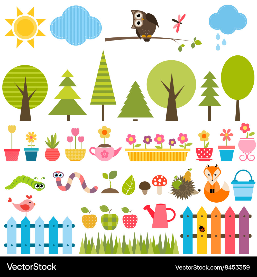 Garden elements set Royalty Free Vector Image - VectorStock