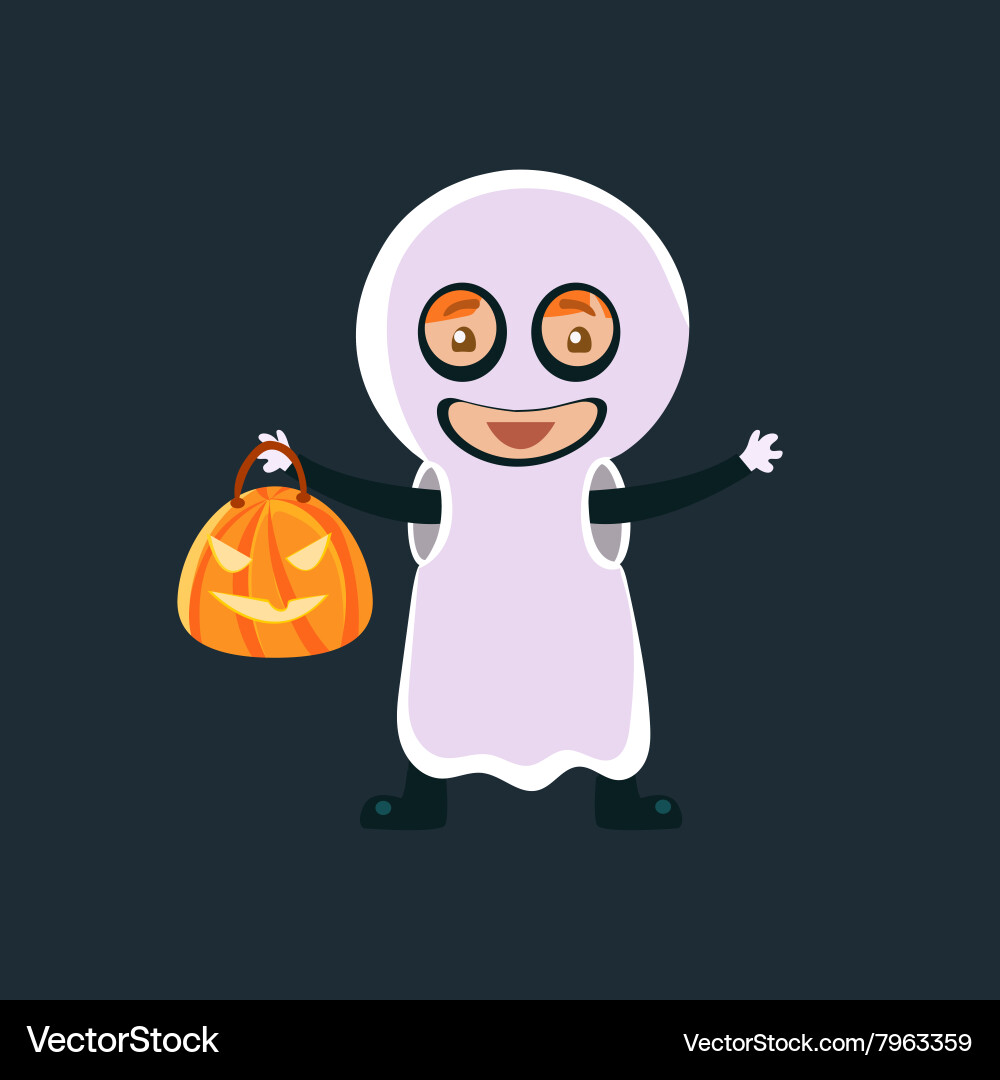 Kid in ghost halloween disguise Royalty Free Vector Image