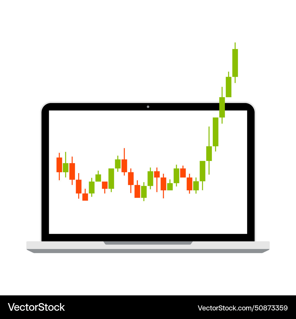Laptop with japanese candlestick chart showing Vector Image