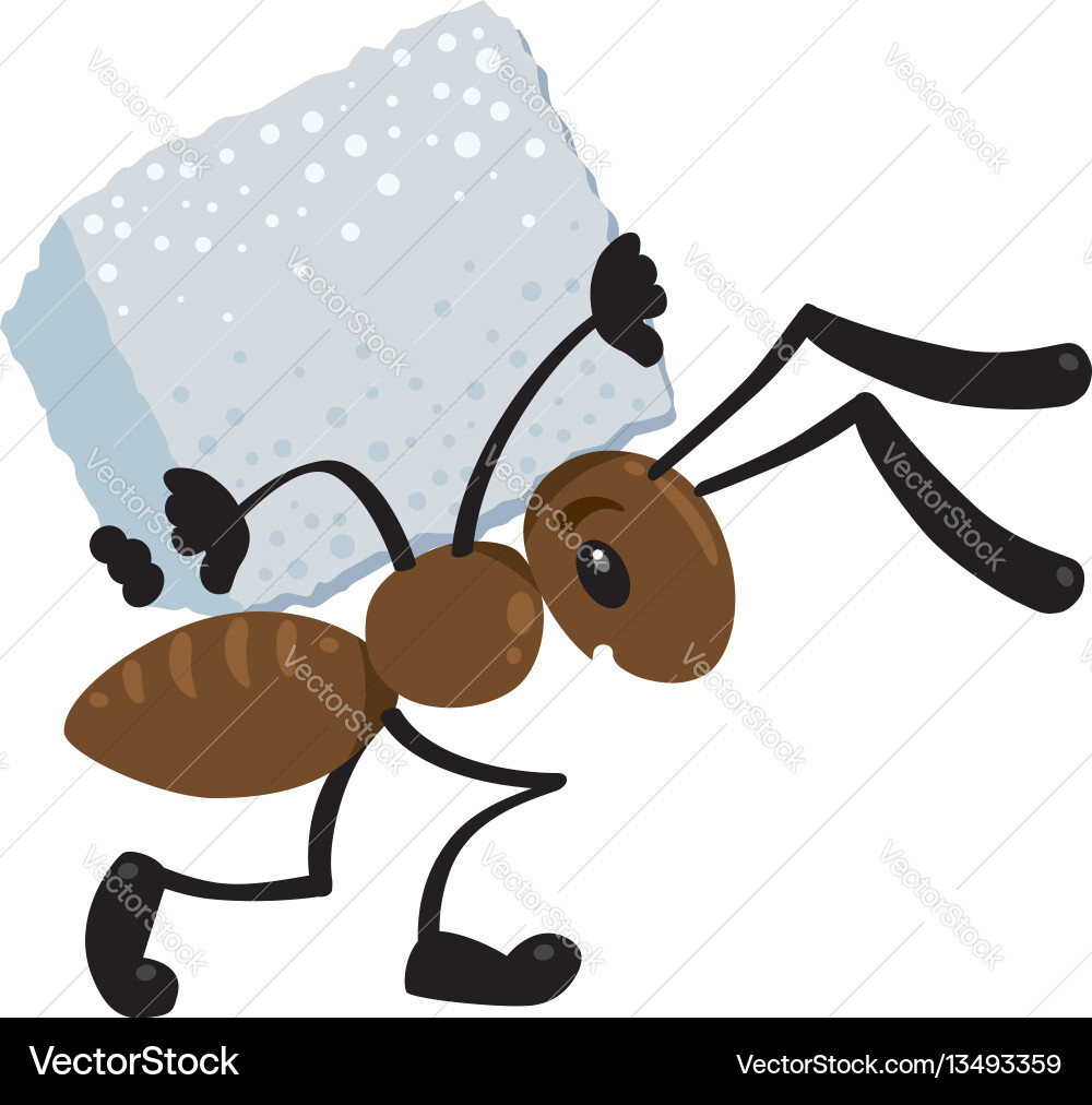 Small ant dragging a cargo children Royalty Free Vector