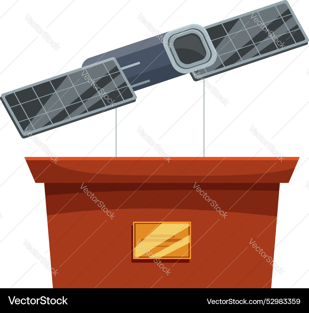 Space museum exhibit displaying satellite model Vector Image