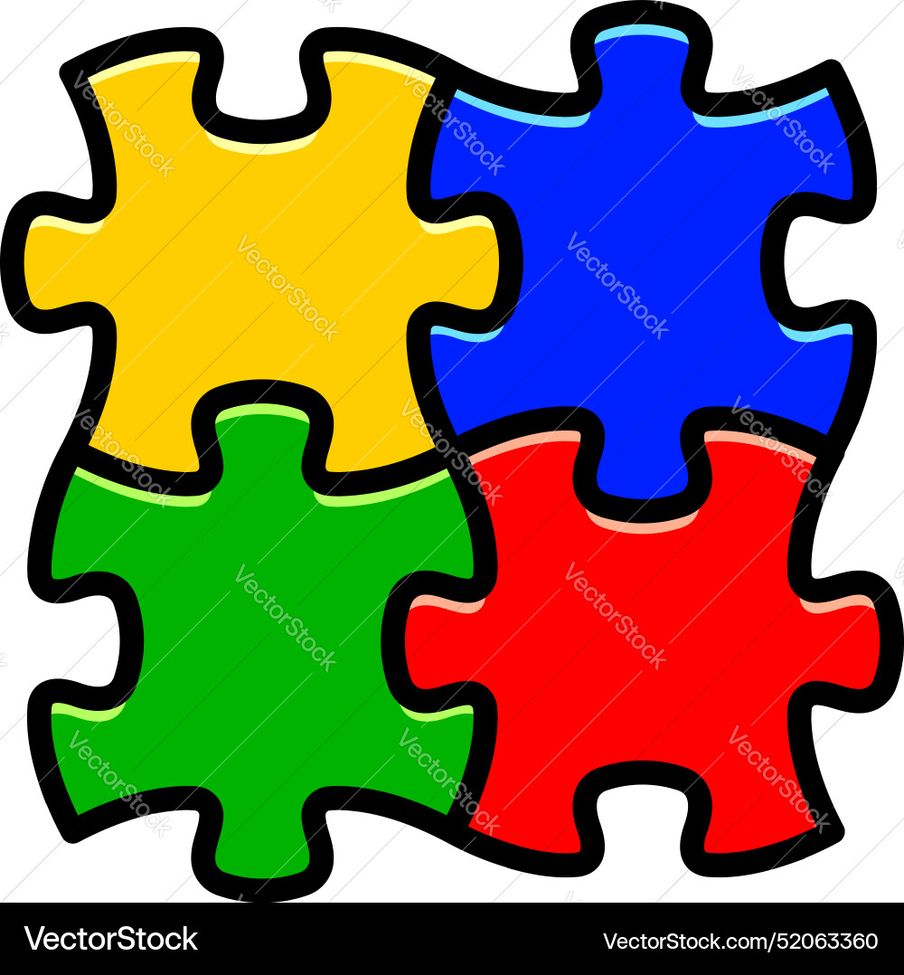 4 simple puzzle pieces connected together Vector Image