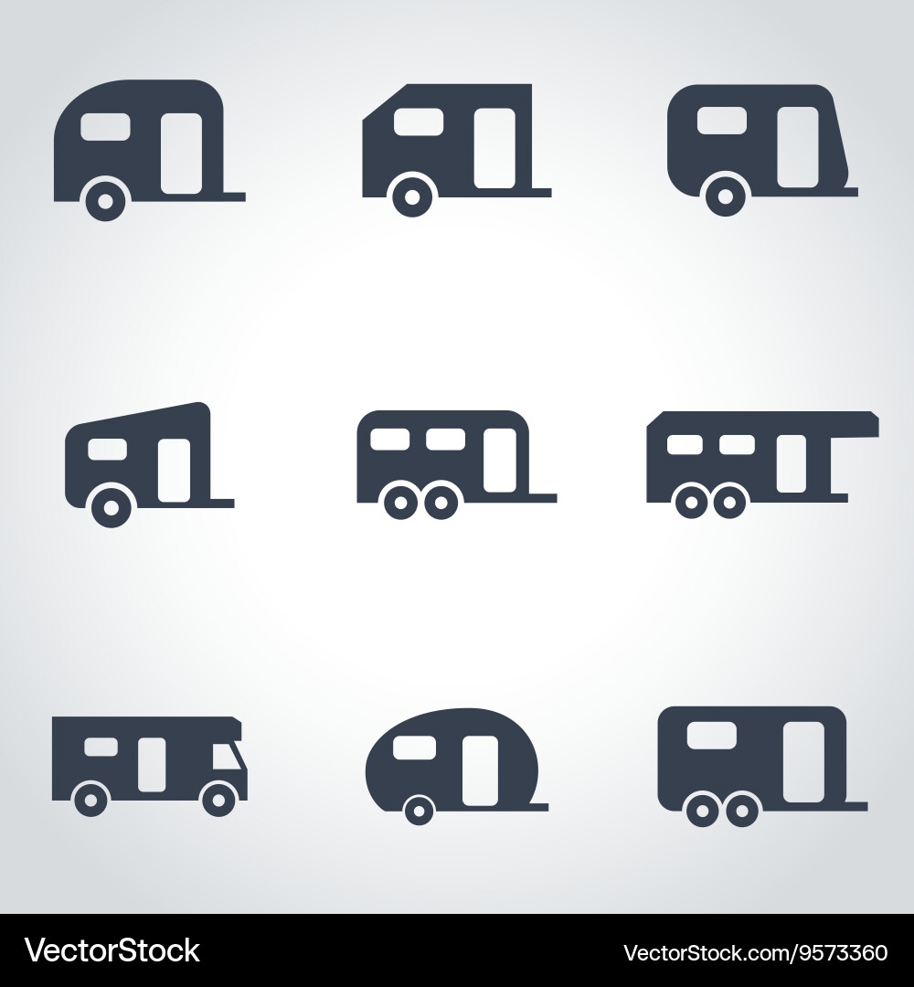 Black trailer icon set Royalty Free Vector Image