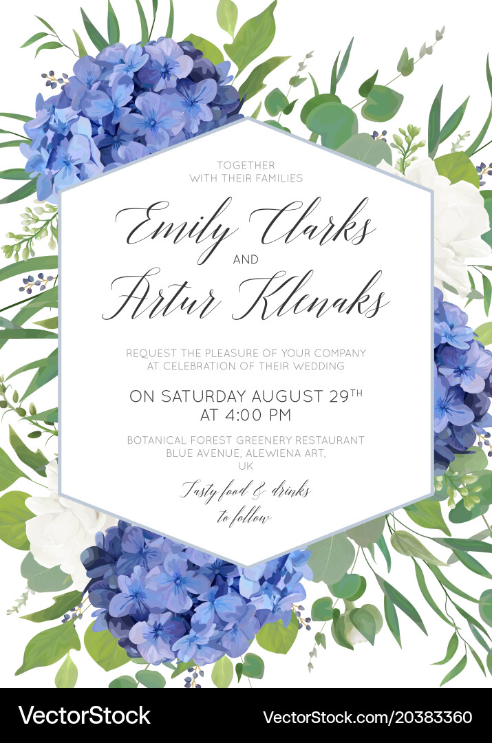Elegant Blue Hydrangea Wedding Invite Royalty Free Vector