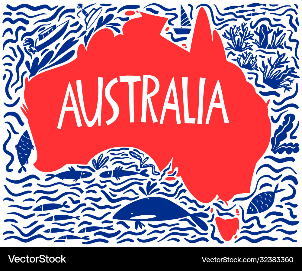 Hand drawn stylized map australia travel Vector Image