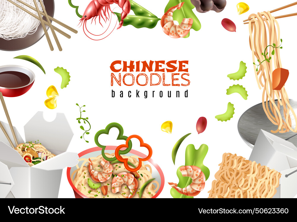 Noodles realistic background frame Royalty Free Vector Image
