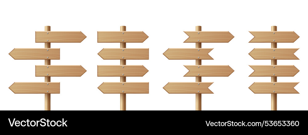 Realistic wooden sign post set blank Royalty Free Vector