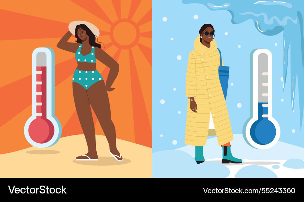 Summer and winter fashion comparison Royalty Free Vector