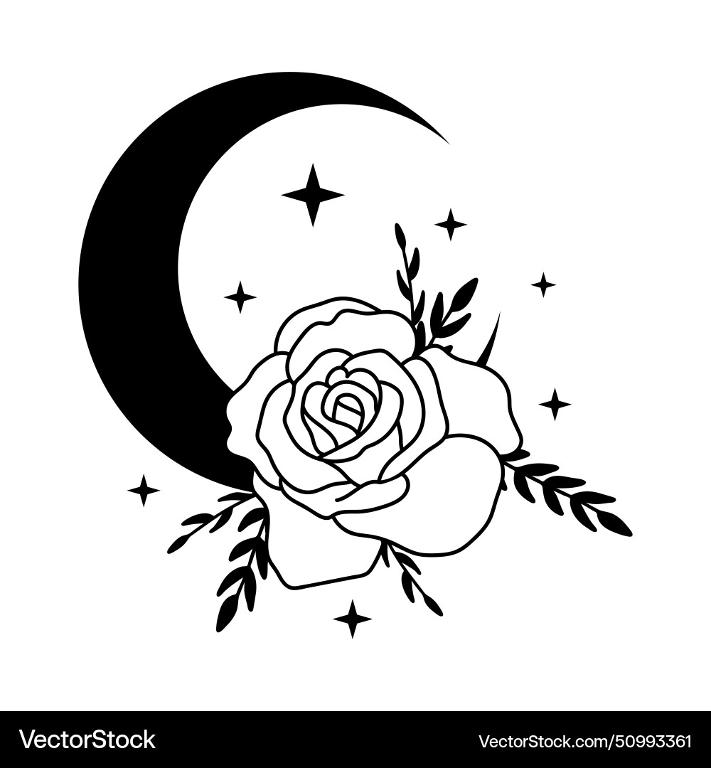 Celestial outline crescent moon with flowers Vector Image