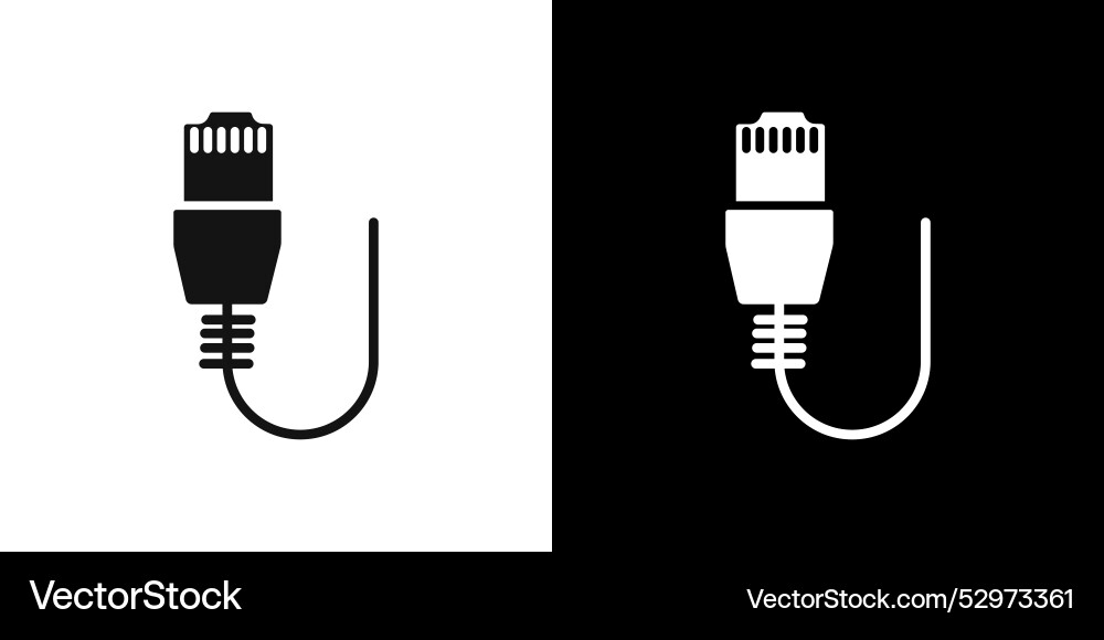 Ethernet cable plug icon flat set outline Vector Image