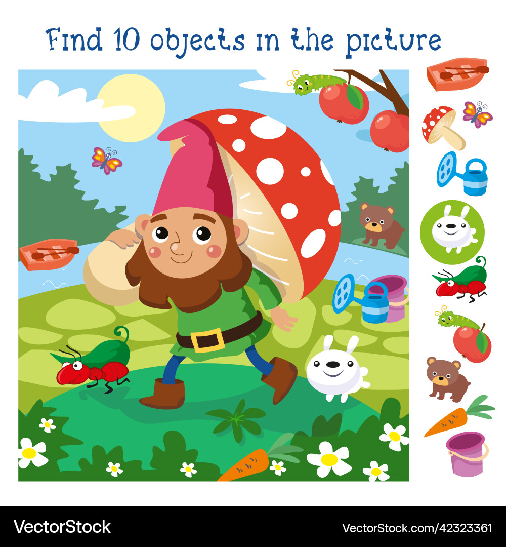 Find 10 hidden objects educational game Royalty Free Vector