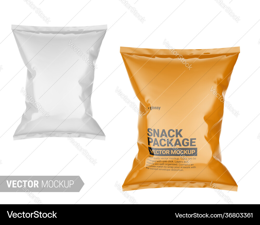Glossy white snack package template mockup Vector Image
