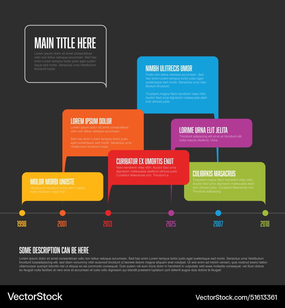 Horizontal flat dark timeline template made from Vector Image