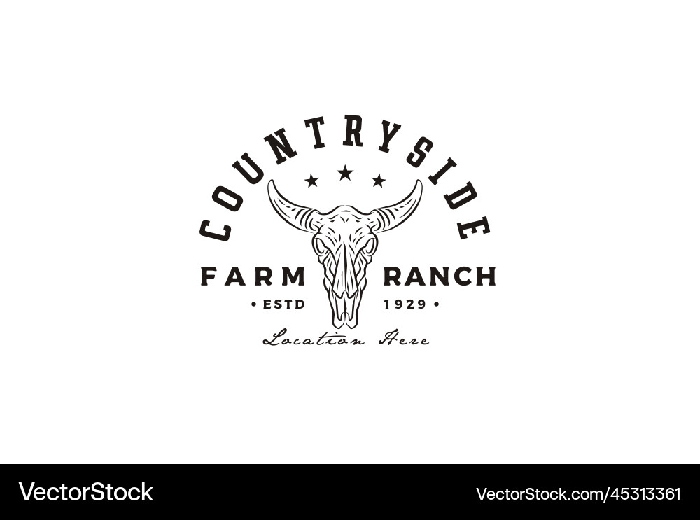 Longhorn Bull Ranch Logo - Rustic Farm Style Vector Image