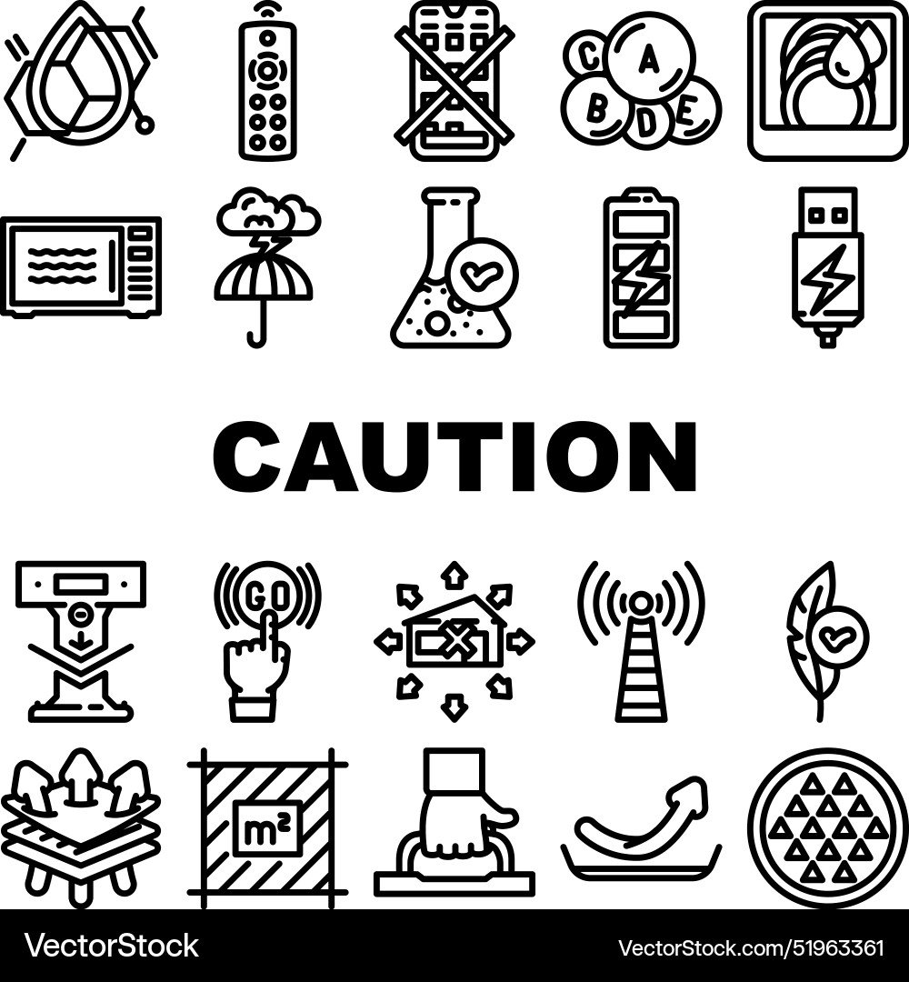 Product caution label warning icons set Royalty Free Vector