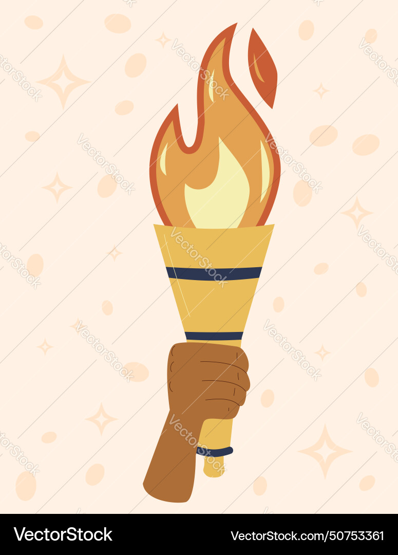 Torch with burning flame in hand banner symbol Vector Image