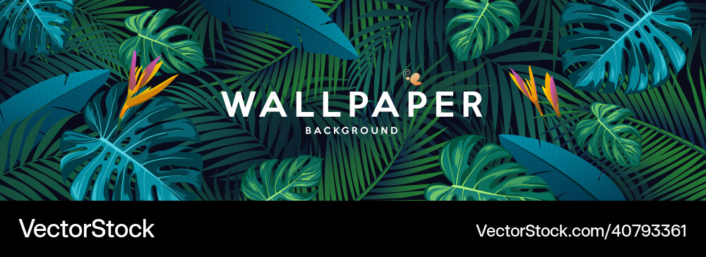 Tropical green leaf wallpaper banner design Vector Image
