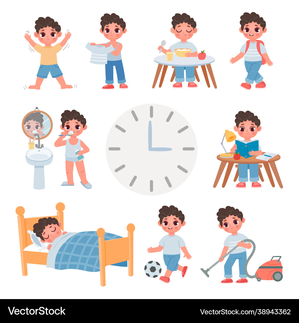 Cartoon School Boy Daily Routine Royalty Free Vector Image