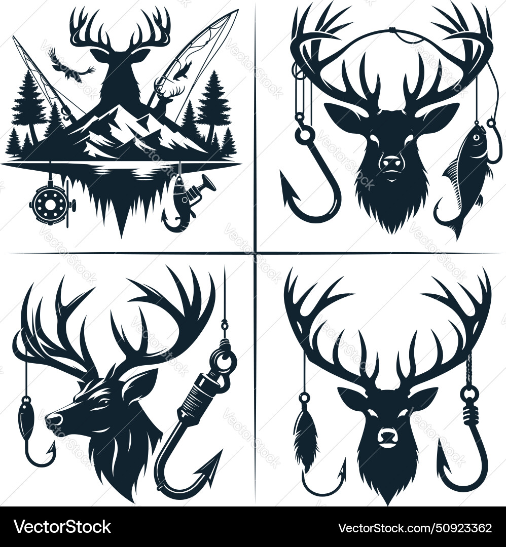 Deer hunting and fishing hook Royalty Free Vector Image