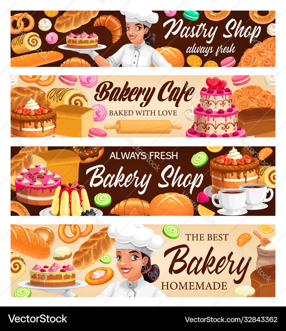 Desserts cakes bakery banners baker shop Vector Image