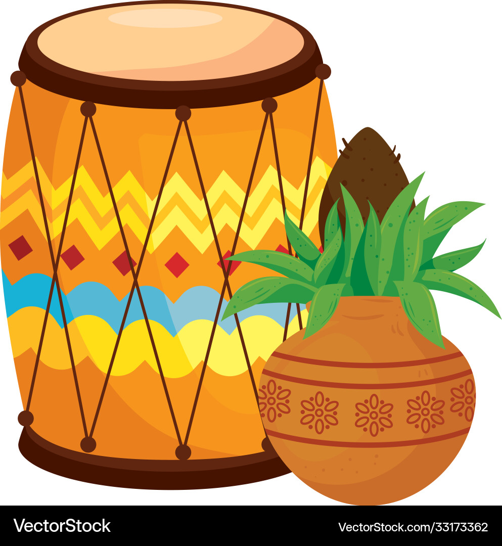 Kalash with dhol in white background Royalty Free Vector