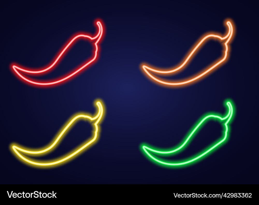 Neon icon set chilli pepper signboard with hot Vector Image