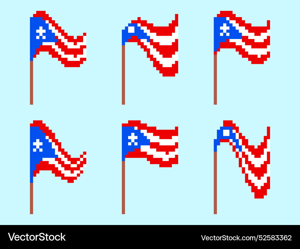 Puerto rico pixel flag icon set waving Royalty Free Vector