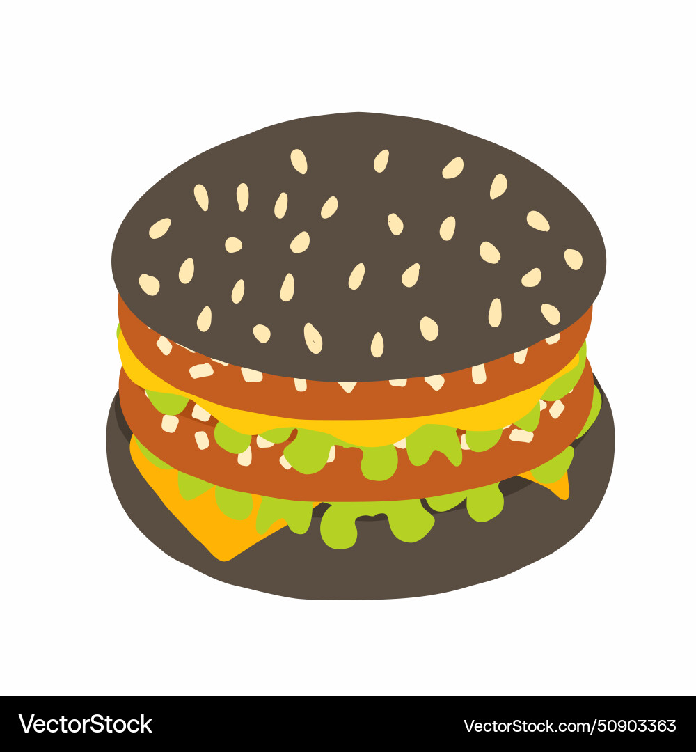 Big burger with black bun double cutlets Vector Image