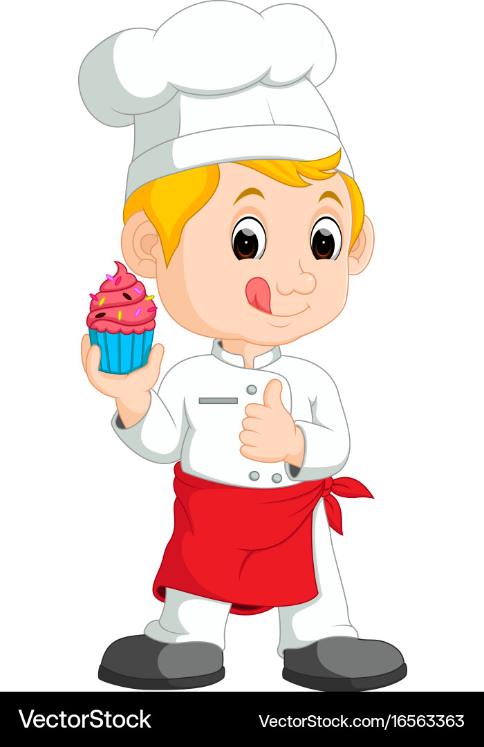 Funny cartoon chef showing delicious cake Vector Image