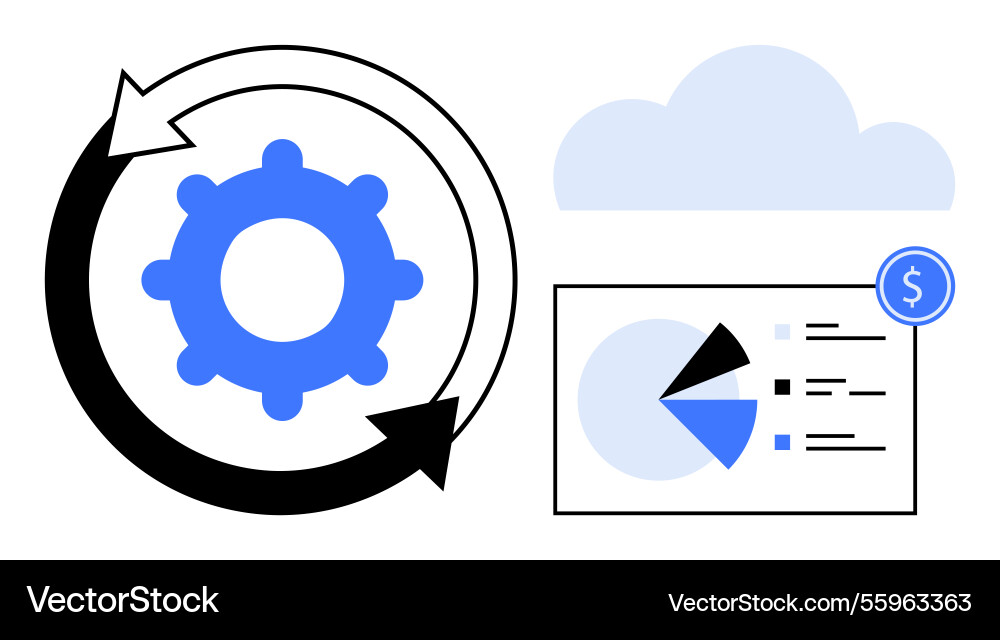 Gear with flow arrows beside cloud and financial Vector Image