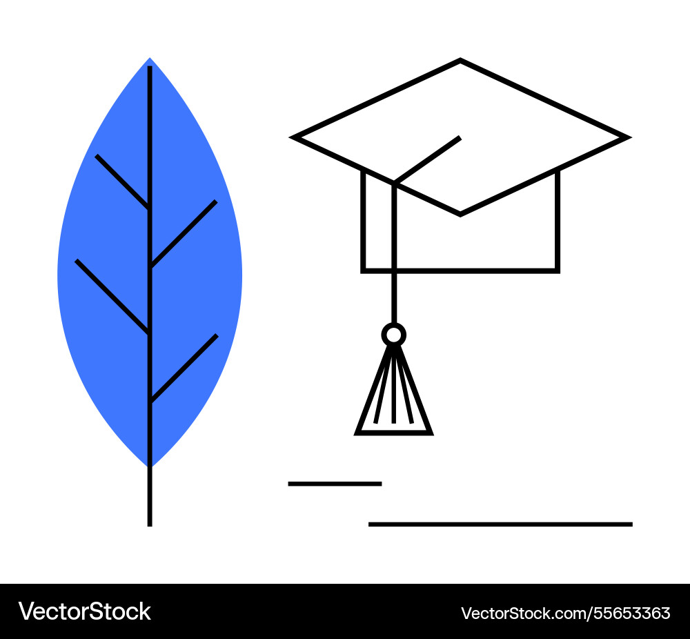 Graduation cap and blue leaf symbolizing education