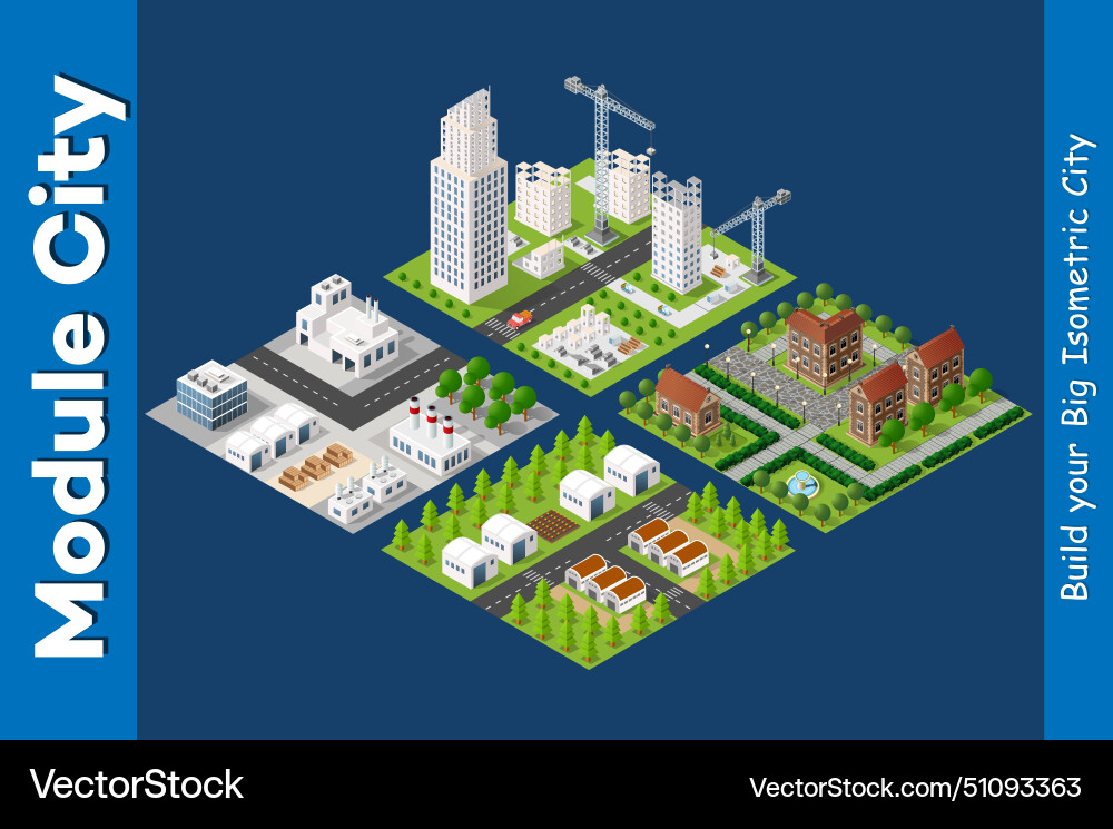 Isometric modules of the modern 3d city Royalty Free Vector