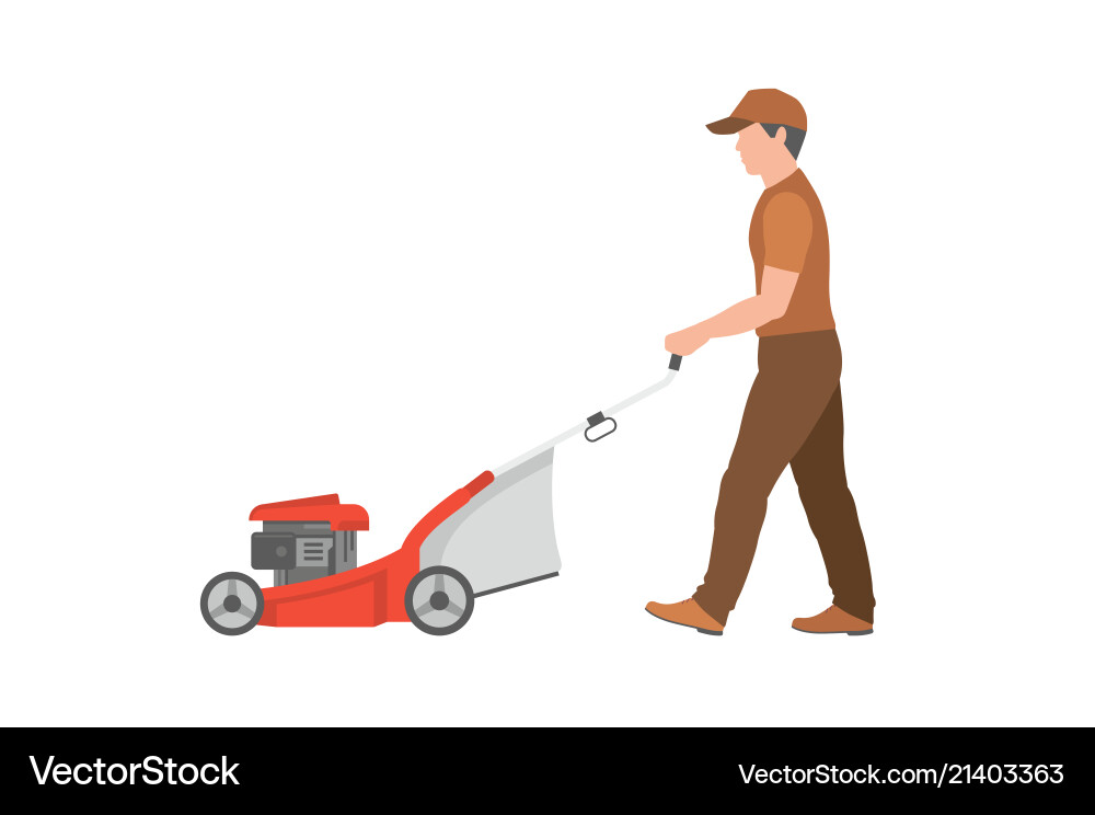 Man with red lawnmower Royalty Free Vector Image