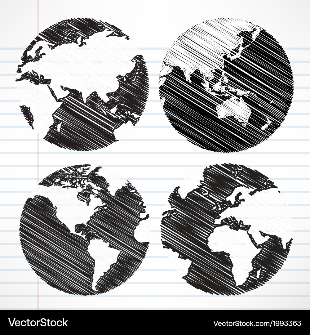 Planet earth hand writing world map Royalty Free Vector