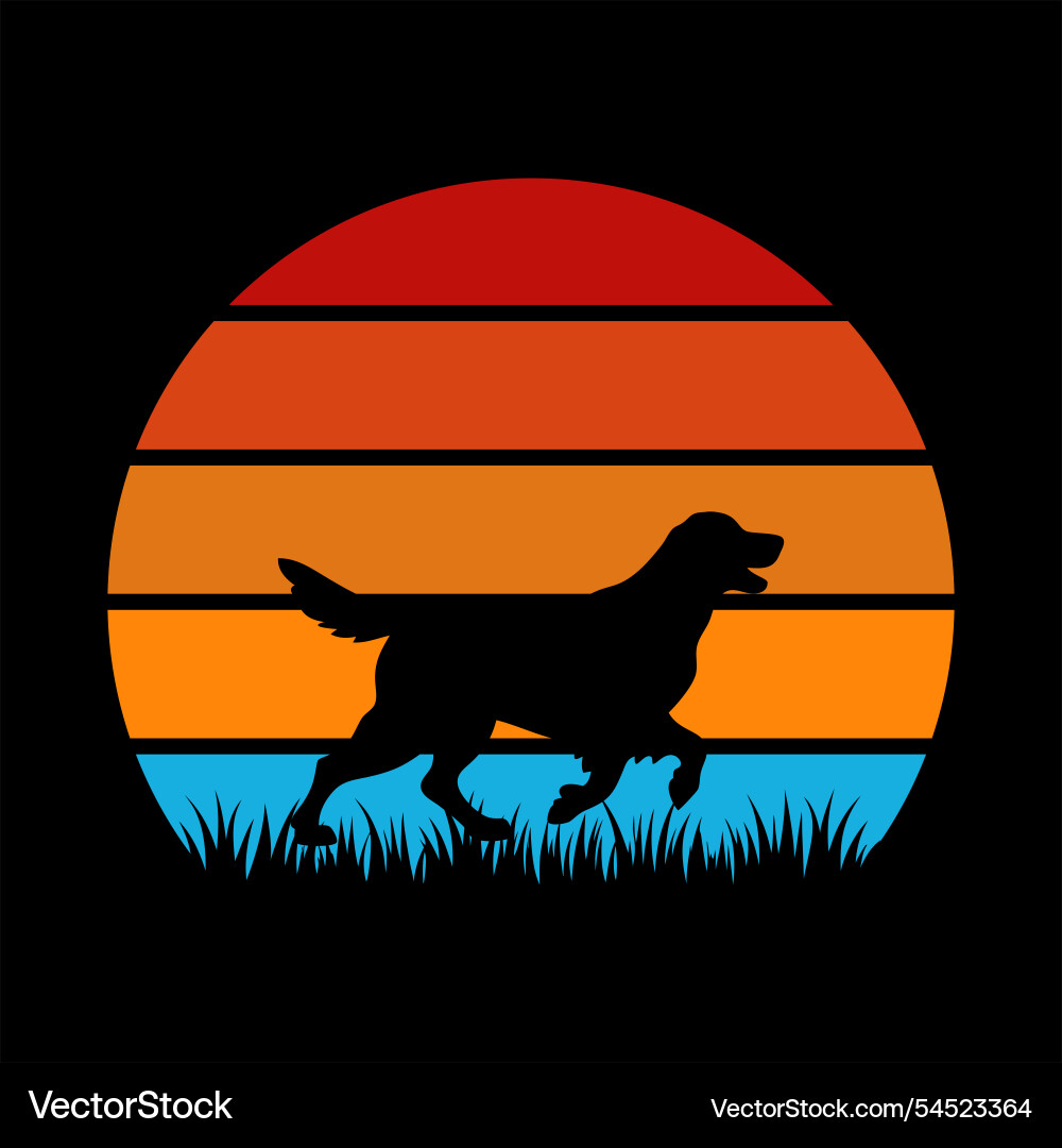 English springer spaniel sunset silhouette Vector Image