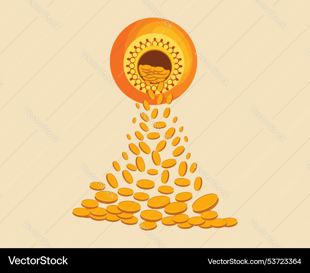 Golden kalash filled with coins dhanteras Vector Image