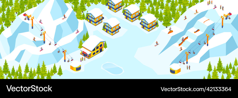 Ski resort isometric horizontal background Vector Image
