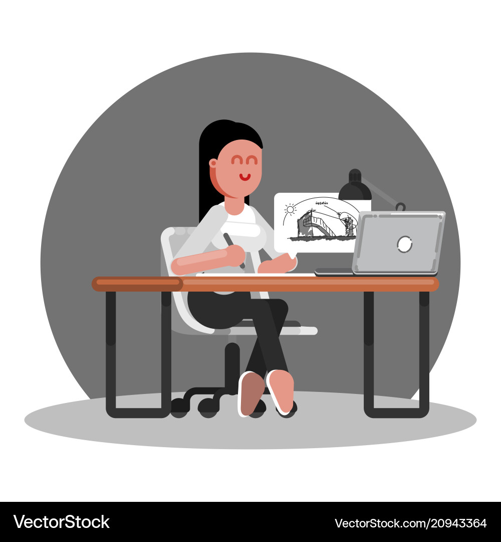 Woman architect draws Royalty Free Vector Image
