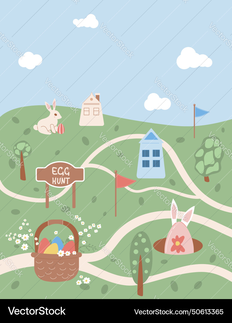Easter egg hunt plan poster templates map Vector Image