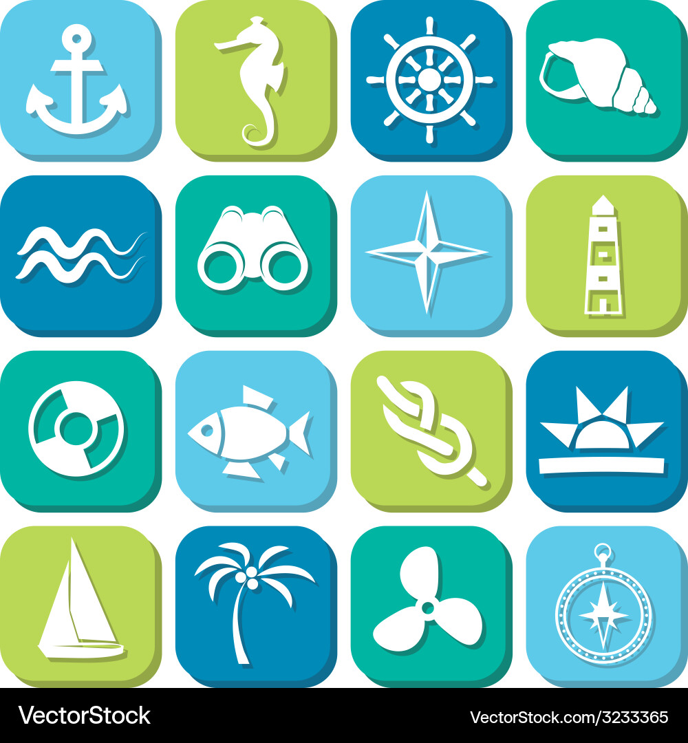 Marine icons in squares Royalty Free Vector Image