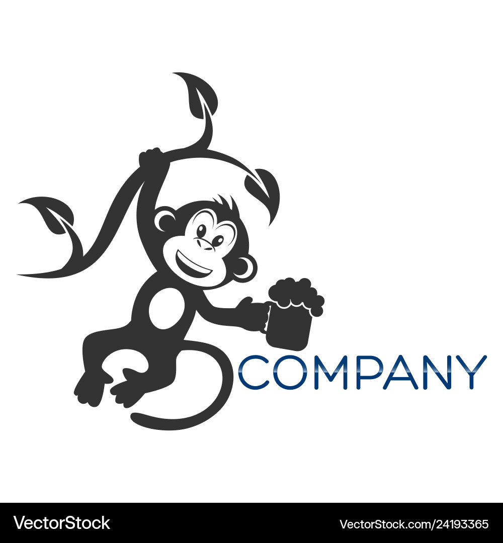 Monkey with beer logo Royalty Free Vector Image