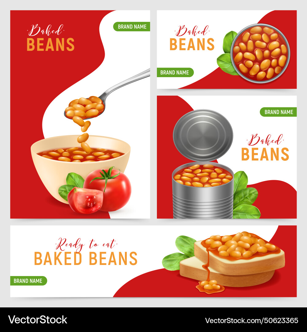 Realistic baked beans banners Royalty Free Vector Image